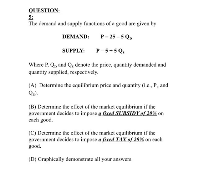 Solved The demand and supply functions of a good are given | Chegg.com