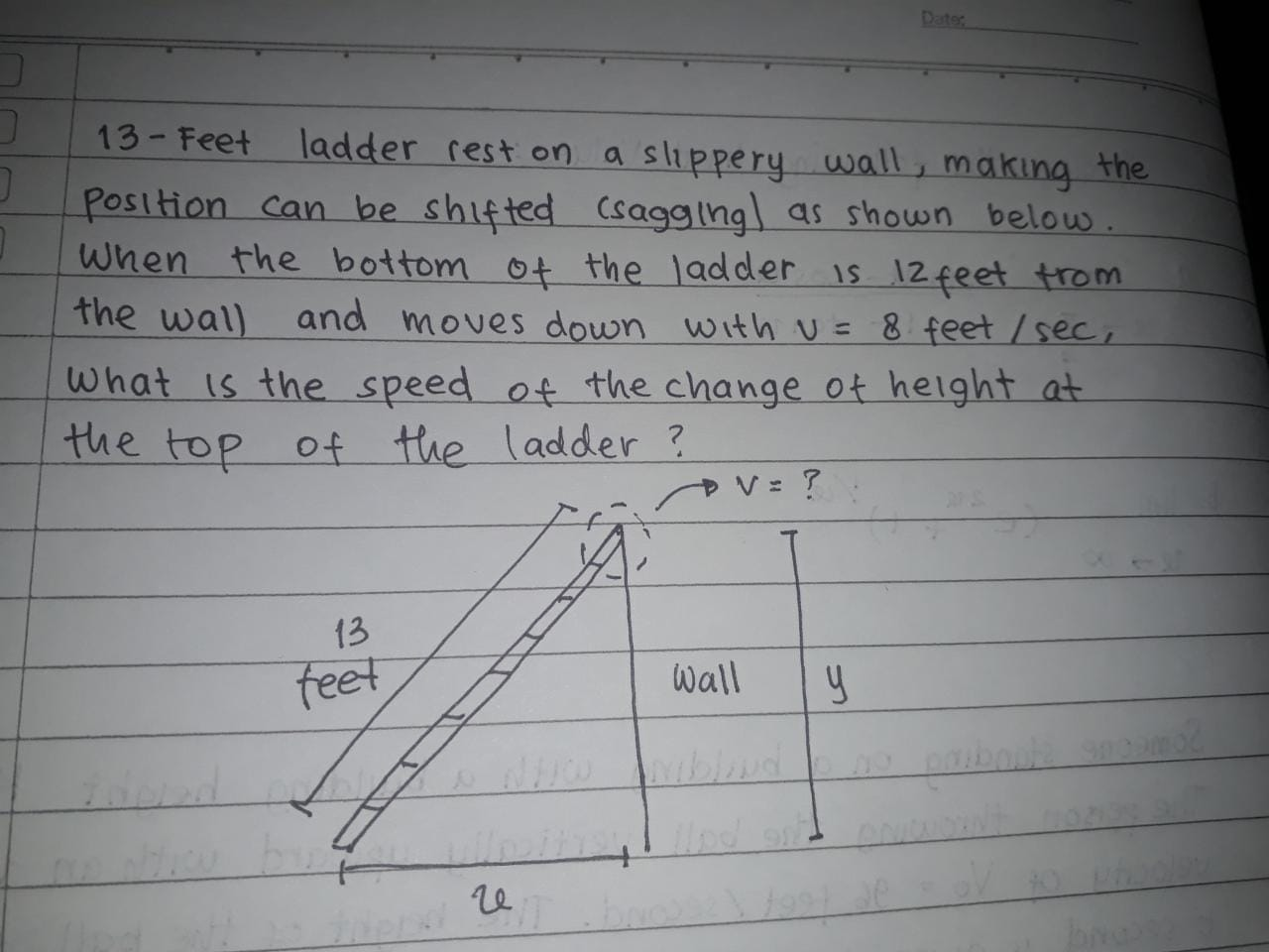 Solved a 13-feet ladder rest on a slippery wall, making the | Chegg.com