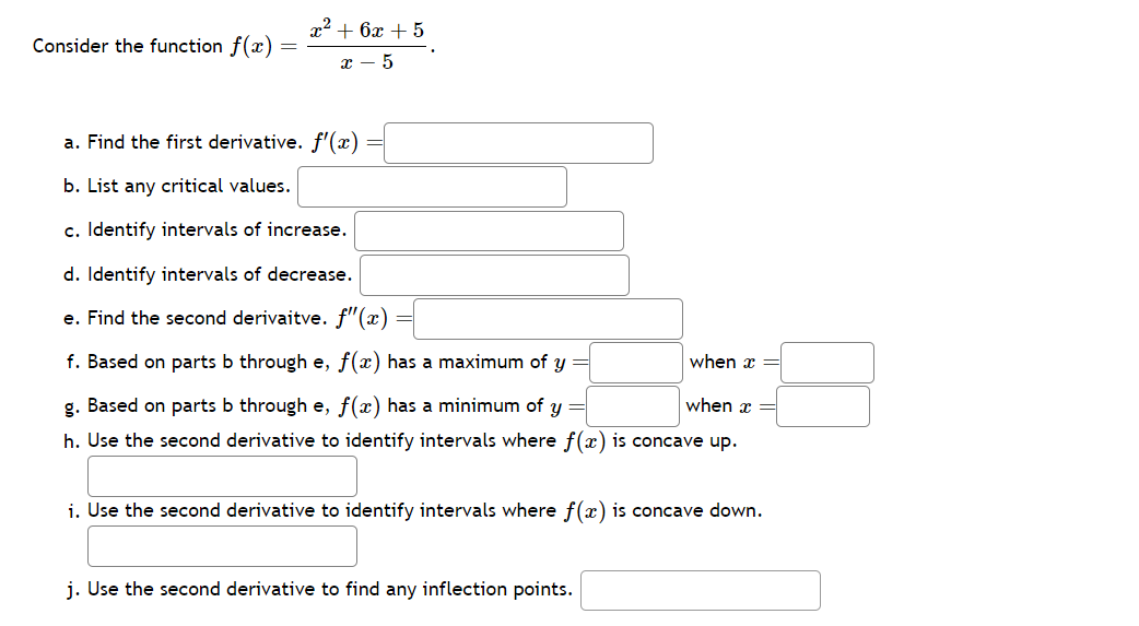 Solved Consider the function f(x)=x2+6x+5x-5.a. ﻿Find the | Chegg.com
