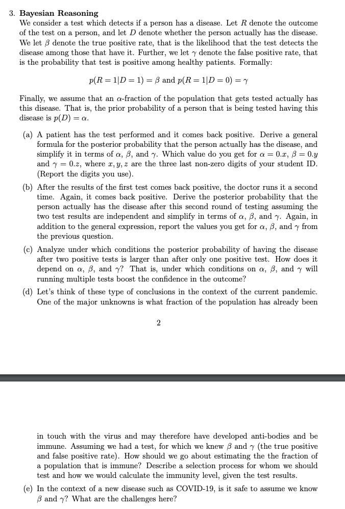 Solved 3. Bayesian Reasoning We consider a test which | Chegg.com