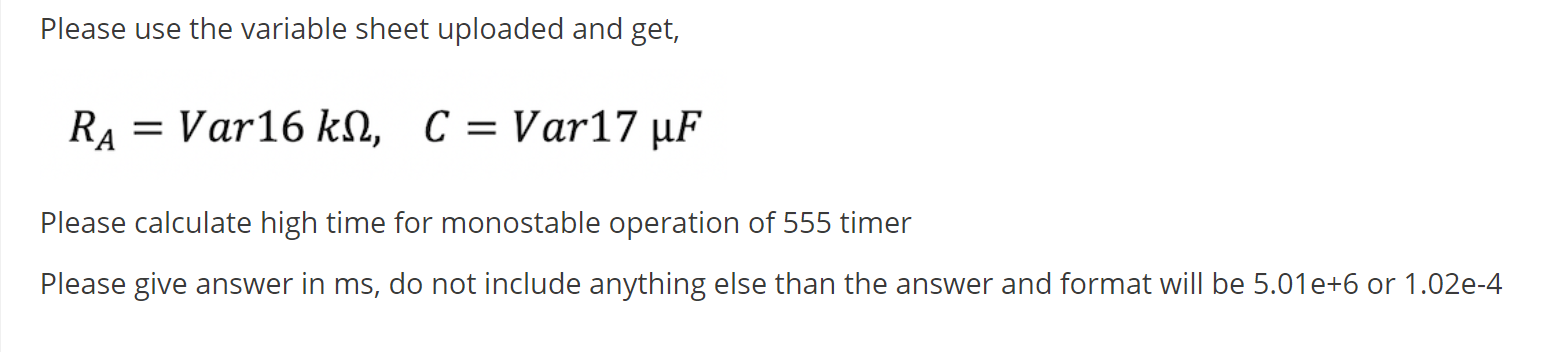 Solved Please use the variable sheet uploaded and get, RA = | Chegg.com