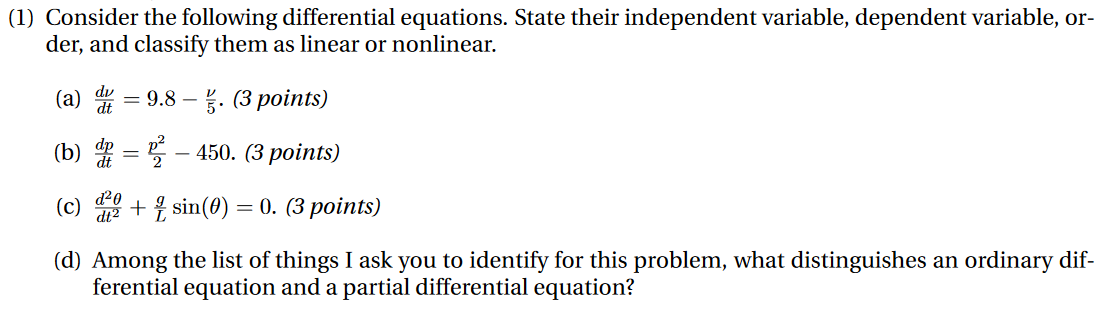 Solved (1) Consider the following differential equations. | Chegg.com