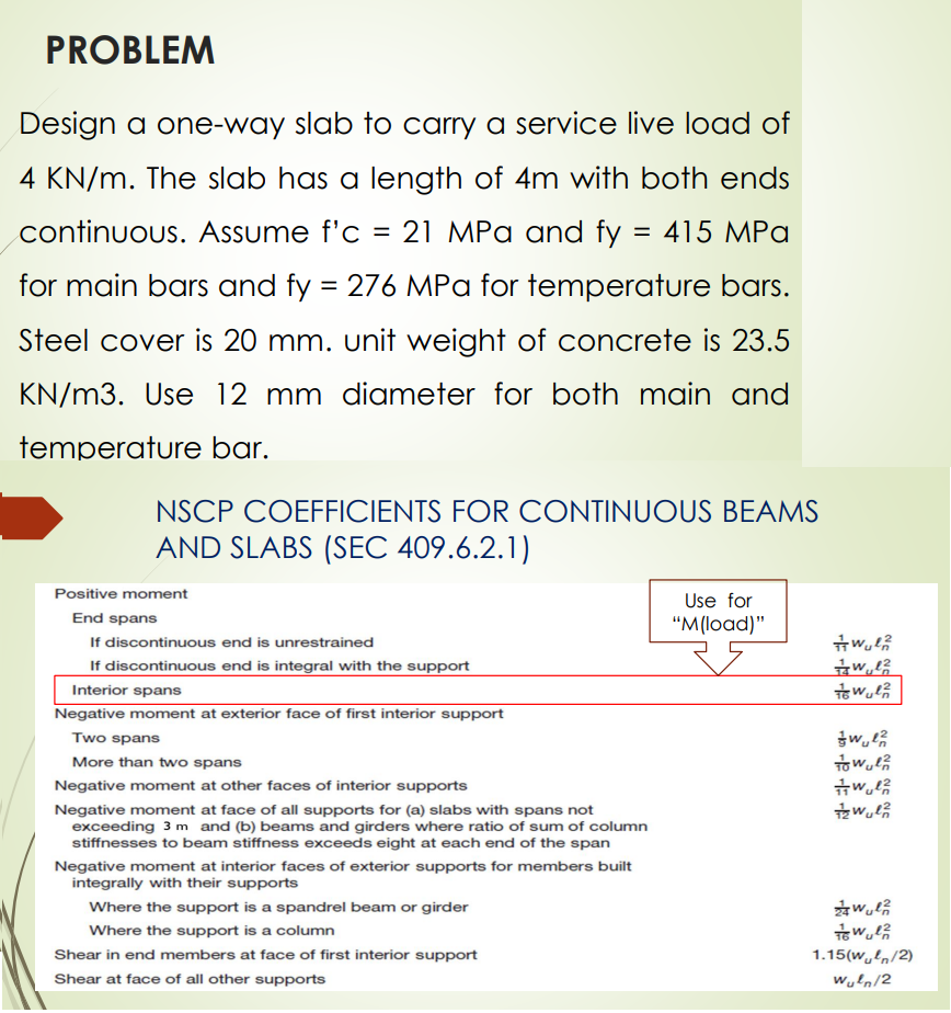 Solved PROBLEM Design a one-way slab to carry a service live | Chegg.com