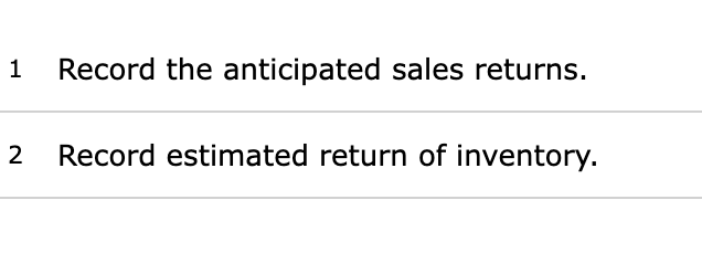 Solved 1 Record the anticipated sales returns. 2 Record | Chegg.com