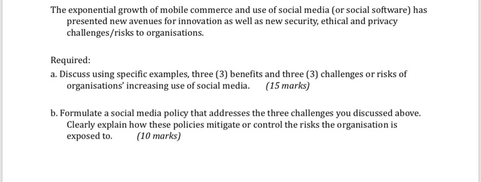Solved The exponential growth of mobile commerce and use of | Chegg.com
