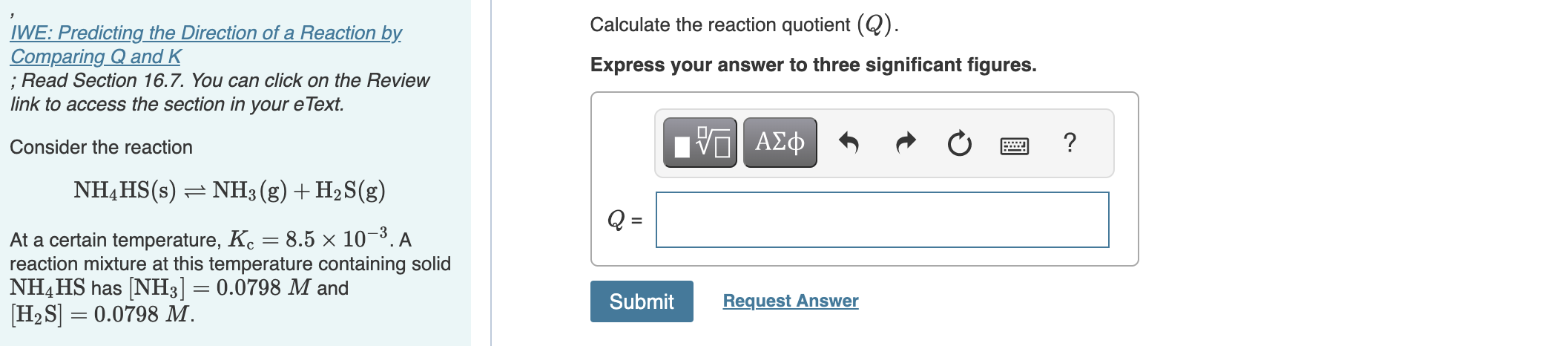 Solved Consider the following reaction, equilibrium | Chegg.com