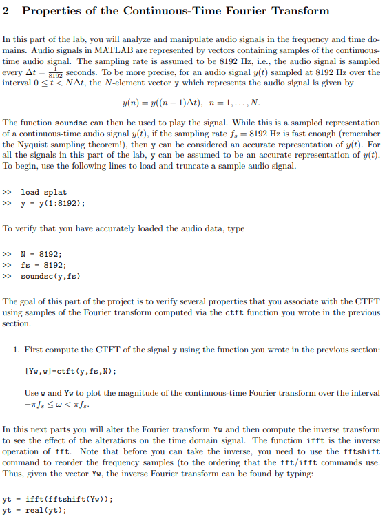 2 Properties of the Continuous-Time Fourier Transform | Chegg.com