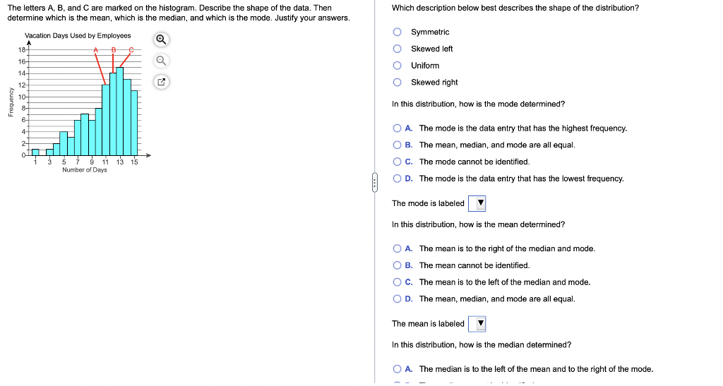 Solved The Letters A B And C Are Marked On The Histogram 4942