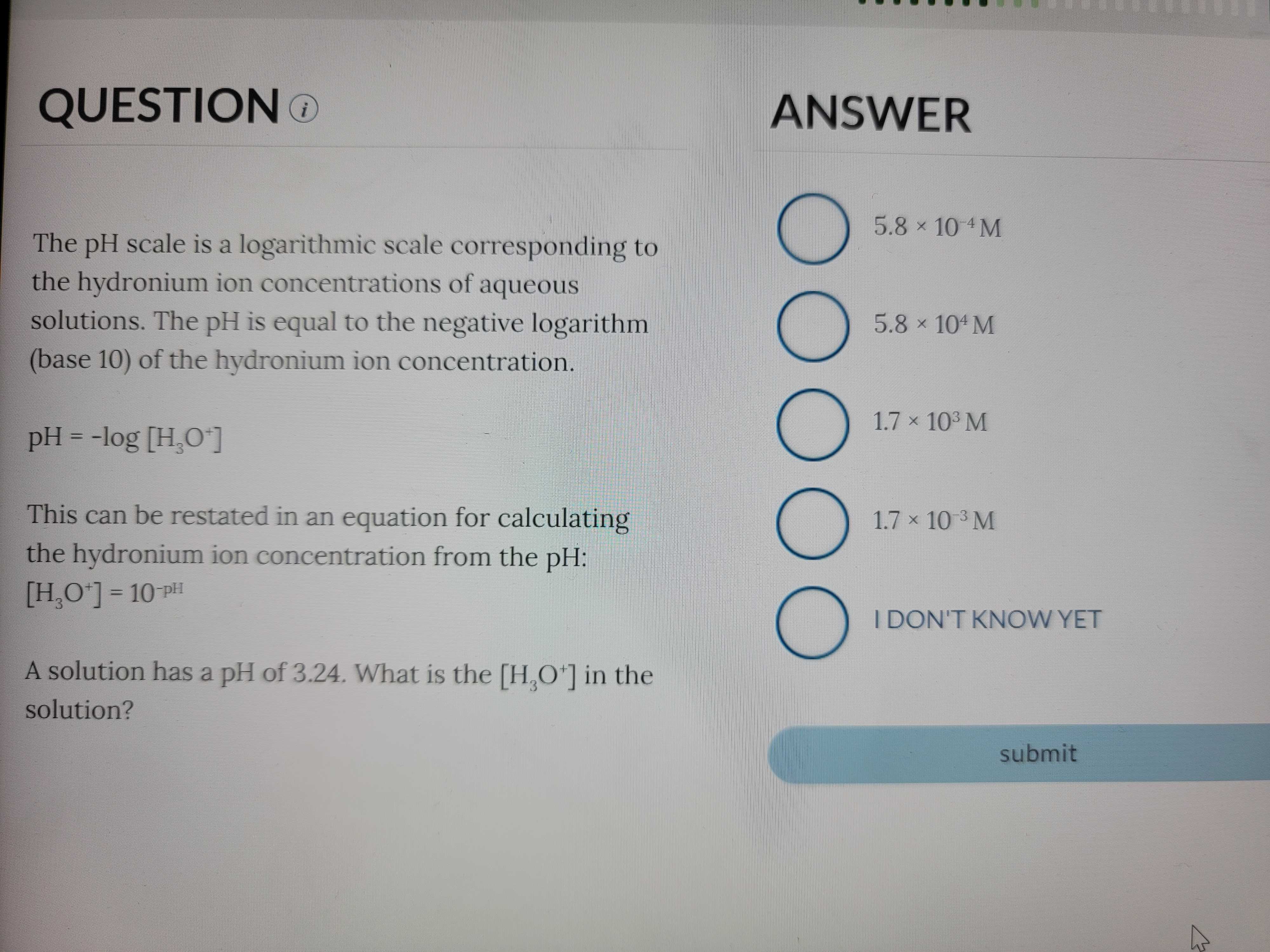 Solved QUESTIONANSWERThe pH scale is a logarithmic scale | Chegg.com