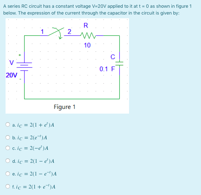 Solved A series RC circuit has a constant voltage V=20V | Chegg.com