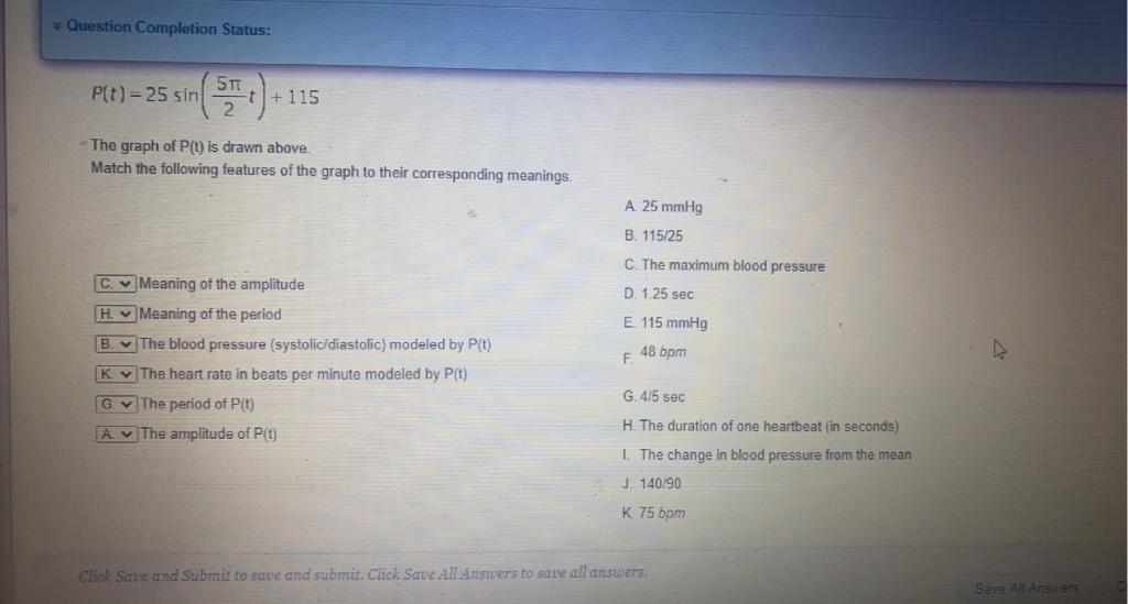 Solved Question Completion Status: 5T P(t) = 25 sin + 115 | Chegg.com
