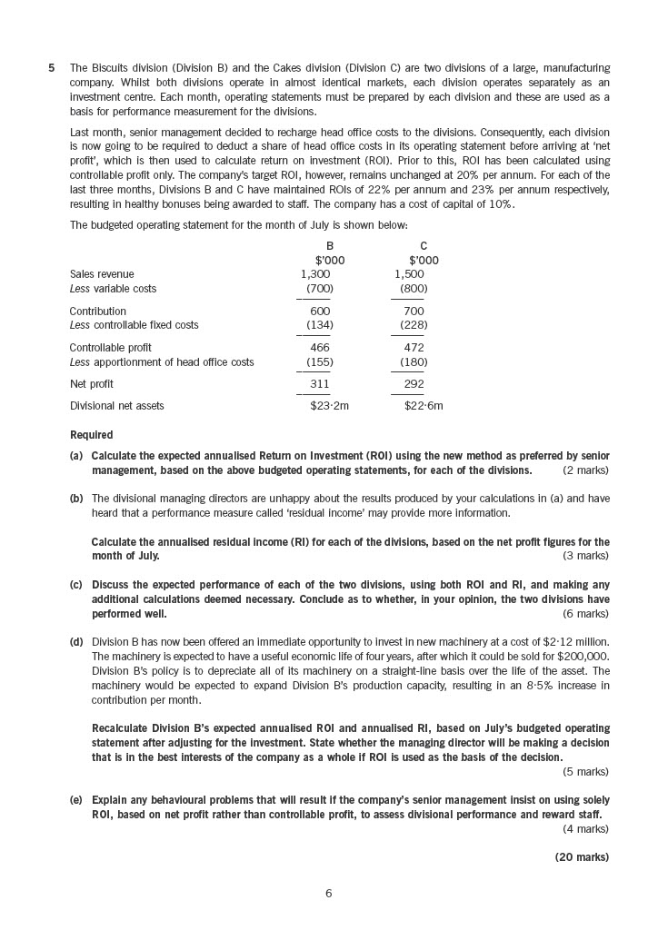 Solved 5 The Biscuits division (Division B) and the Cakes | Chegg.com