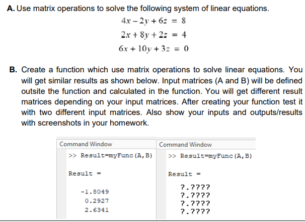 Solved A. Use matrix operations to solve the following | Chegg.com