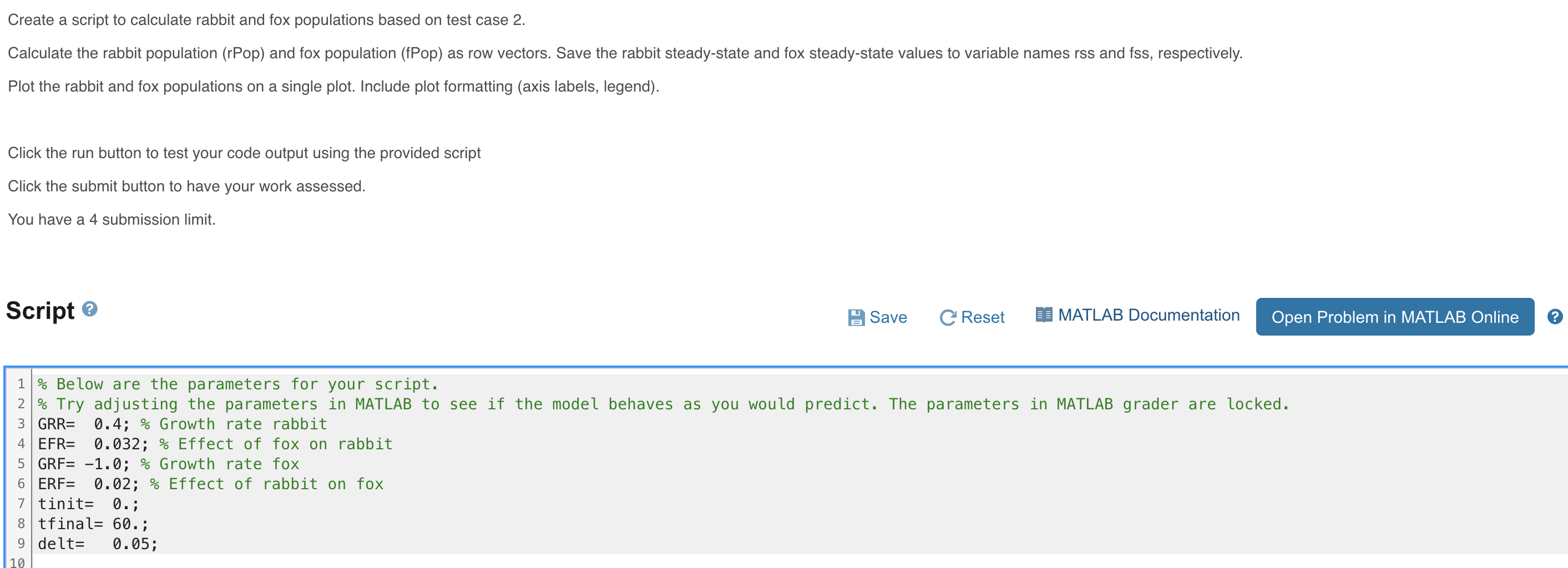 Solved Create a script to calculate rabbit and fox | Chegg.com