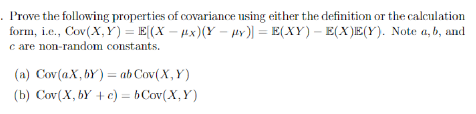 Solved . Prove the following properties of covariance using | Chegg.com