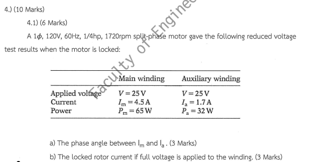 Solved 4.) (10 Marks) 4.1) (6 Marks) A 10, 1200, 60Hz, | Chegg.com