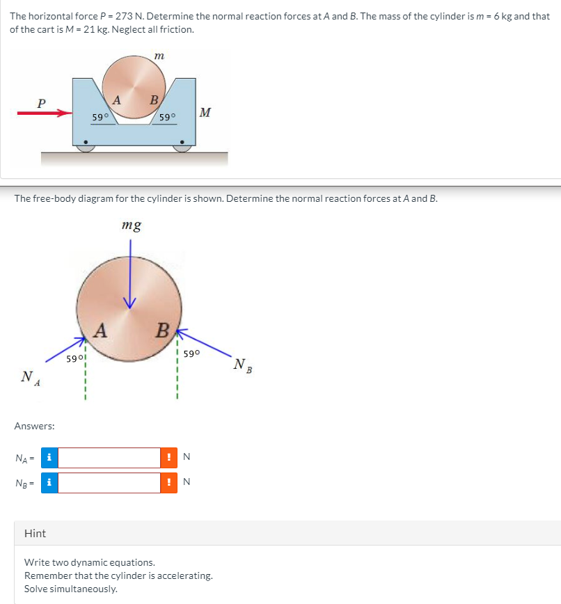 Solved The horizontal force P = 273 N. Determine the normal | Chegg.com