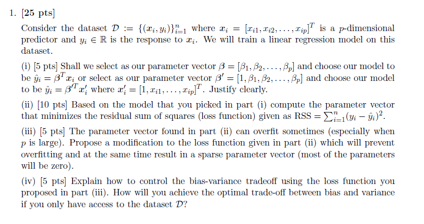 Solved Consider the dataset D:={(xi,yi)}i=1n where | Chegg.com