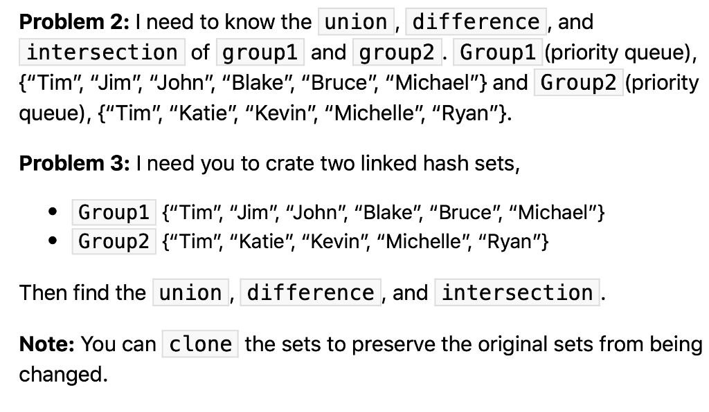 Solved Problem 2: I need to know the union, difference, and | Chegg.com