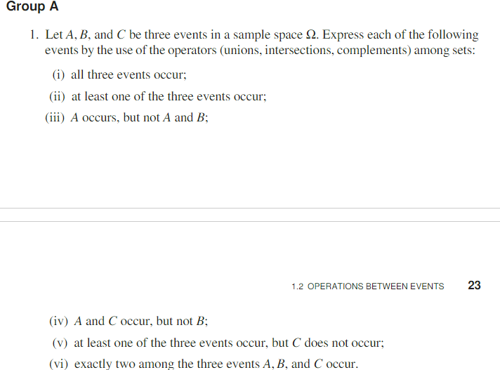 Solved Group A 1. Let A, B, and C be three events in a | Chegg.com