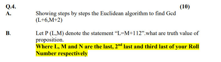 Solved (10) Q.4. A. Showing steps by steps the Euclidean | Chegg.com