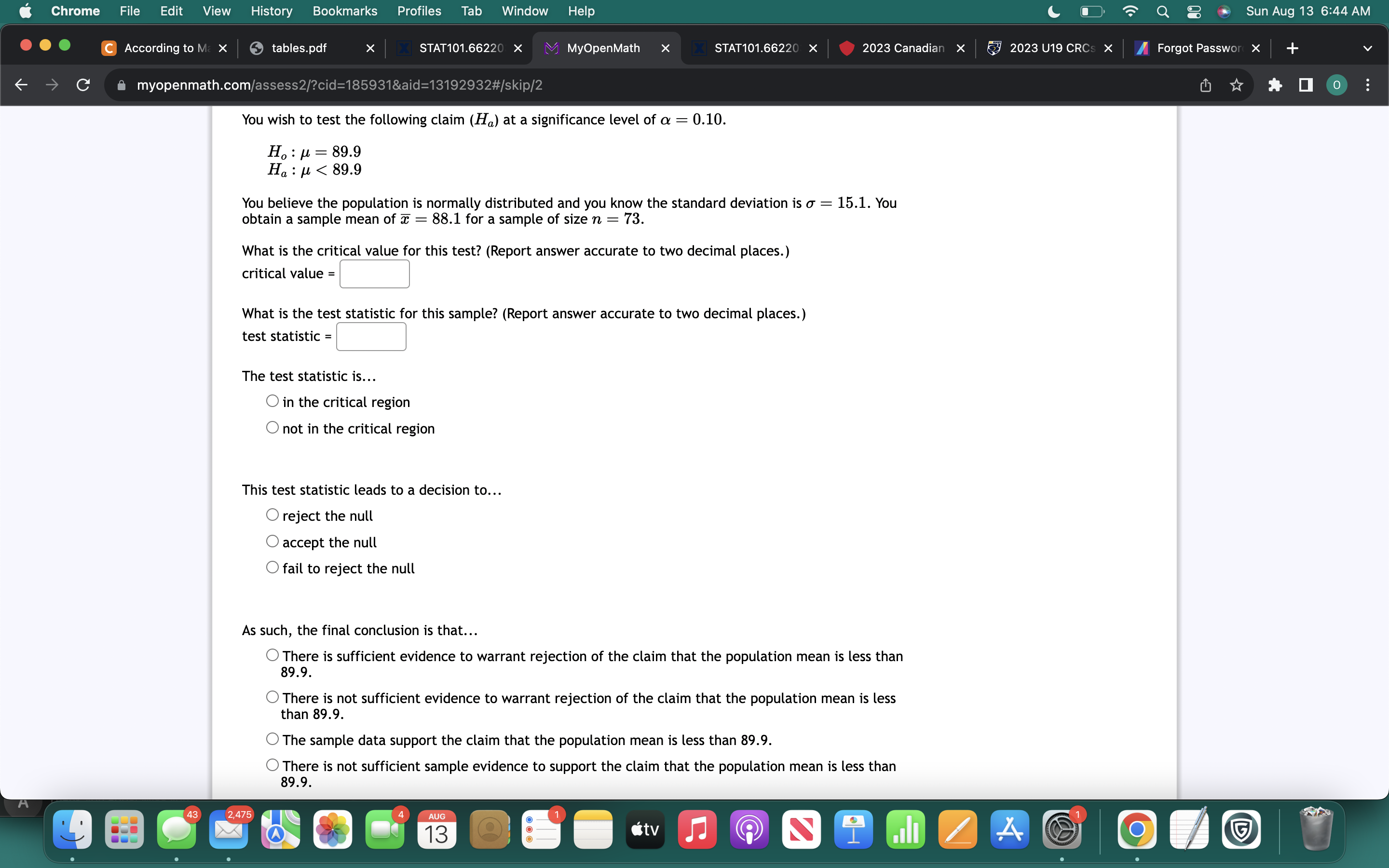 Solved You wish to test the following claim \\( | Chegg.com