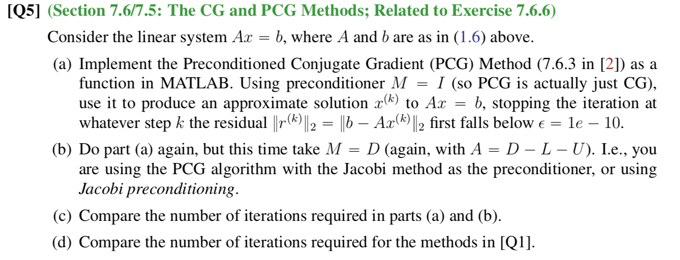 Q5] (Section 7.6/7.5: The CG and PCG Methods; | Chegg.com