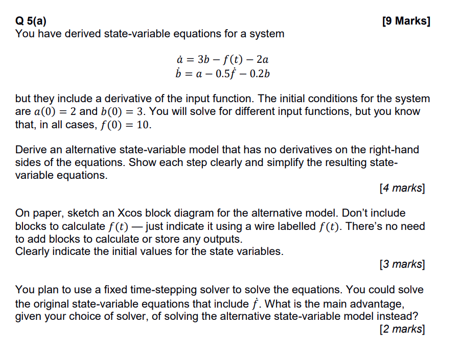 Solved Q 5(a) [9 Marks] You have derived state-variable | Chegg.com