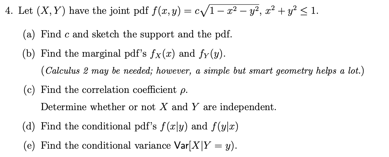 Solved 4. Let (X,Y) have the joint | Chegg.com