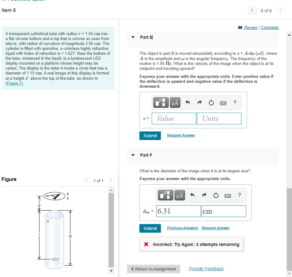 Solved Part A Part complete What is the minimum tube height | Chegg.com