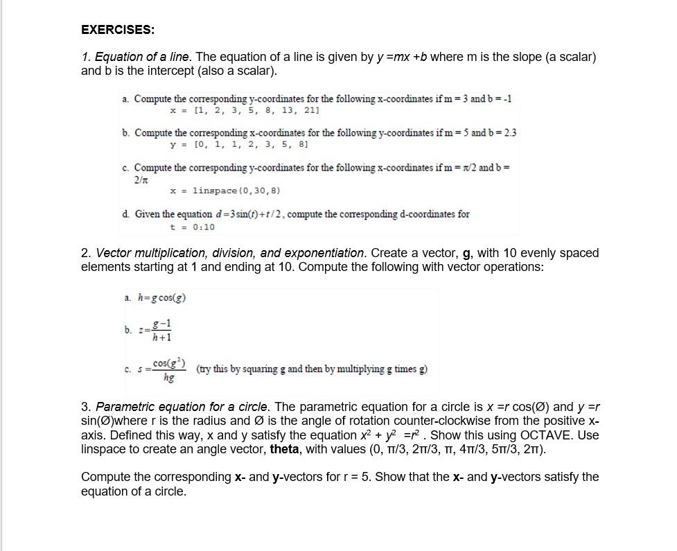 Solved EXERCISES: 1. Equation of a line. The equation of a | Chegg.com