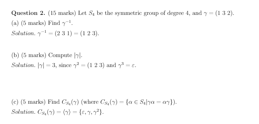 Solved Question 2. (15 marks) Let S4 be the symmetric group | Chegg.com
