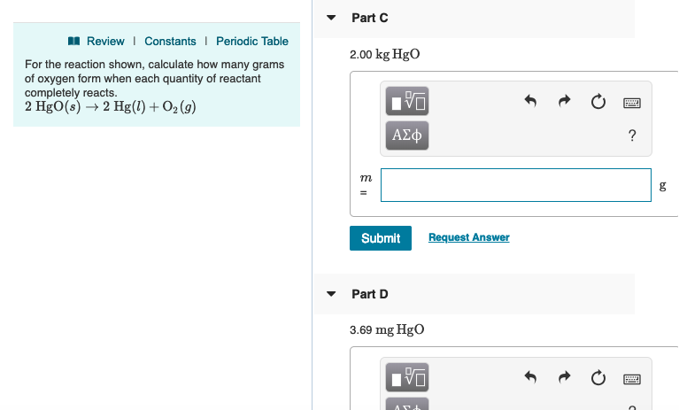 Solved Part C ReviewI Constants Periodic Table 2.00 kg HgO | Chegg.com
