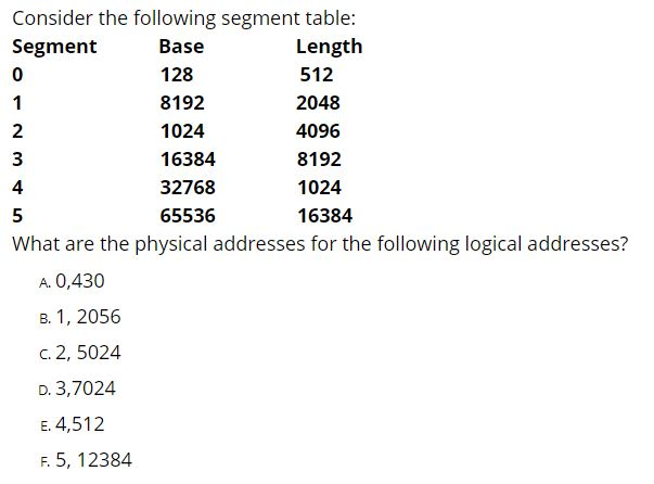 Solved Consider the following segment table: Segment 0 2 3 4 | Chegg.com