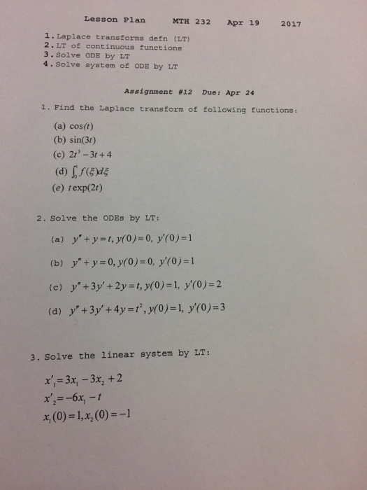 Solved Laplace transforms defn (LT) LT of continuous | Chegg.com