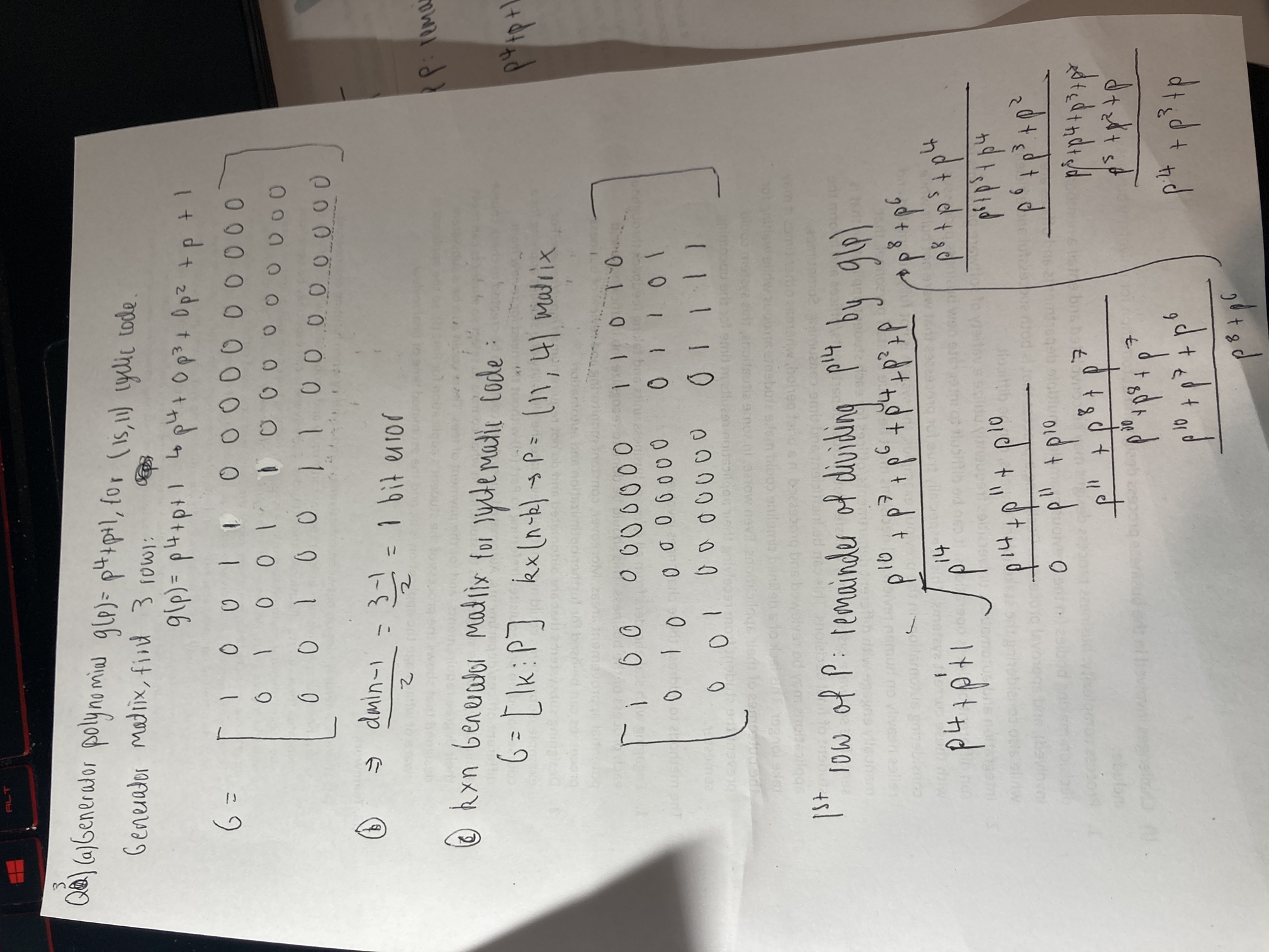 Consider the generator polynomial for a (15,11) | Chegg.com