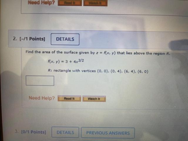 Solved Need Help? 2. [-/1 Points) DETAILS Find the area of | Chegg.com