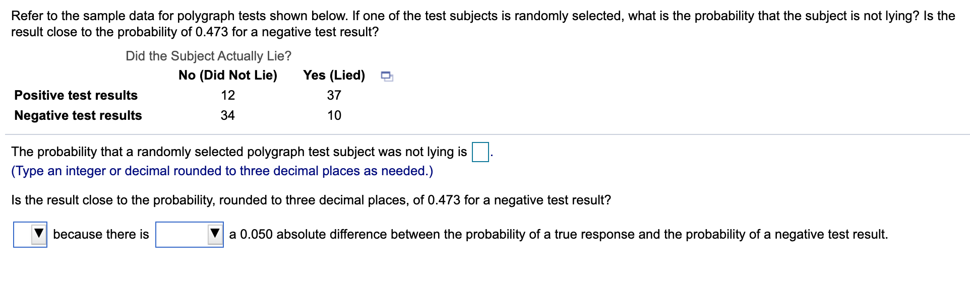 Solved Refer to the sample data for polygraph tests shown | Chegg.com