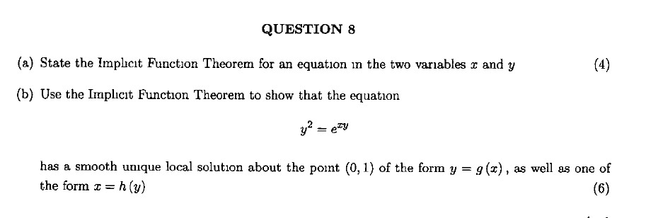 Solved A State The Implicit Function Theorem For An 6697