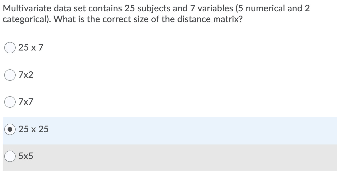 Solved Multivariate data set contains 25 subjects and 7 | Chegg.com