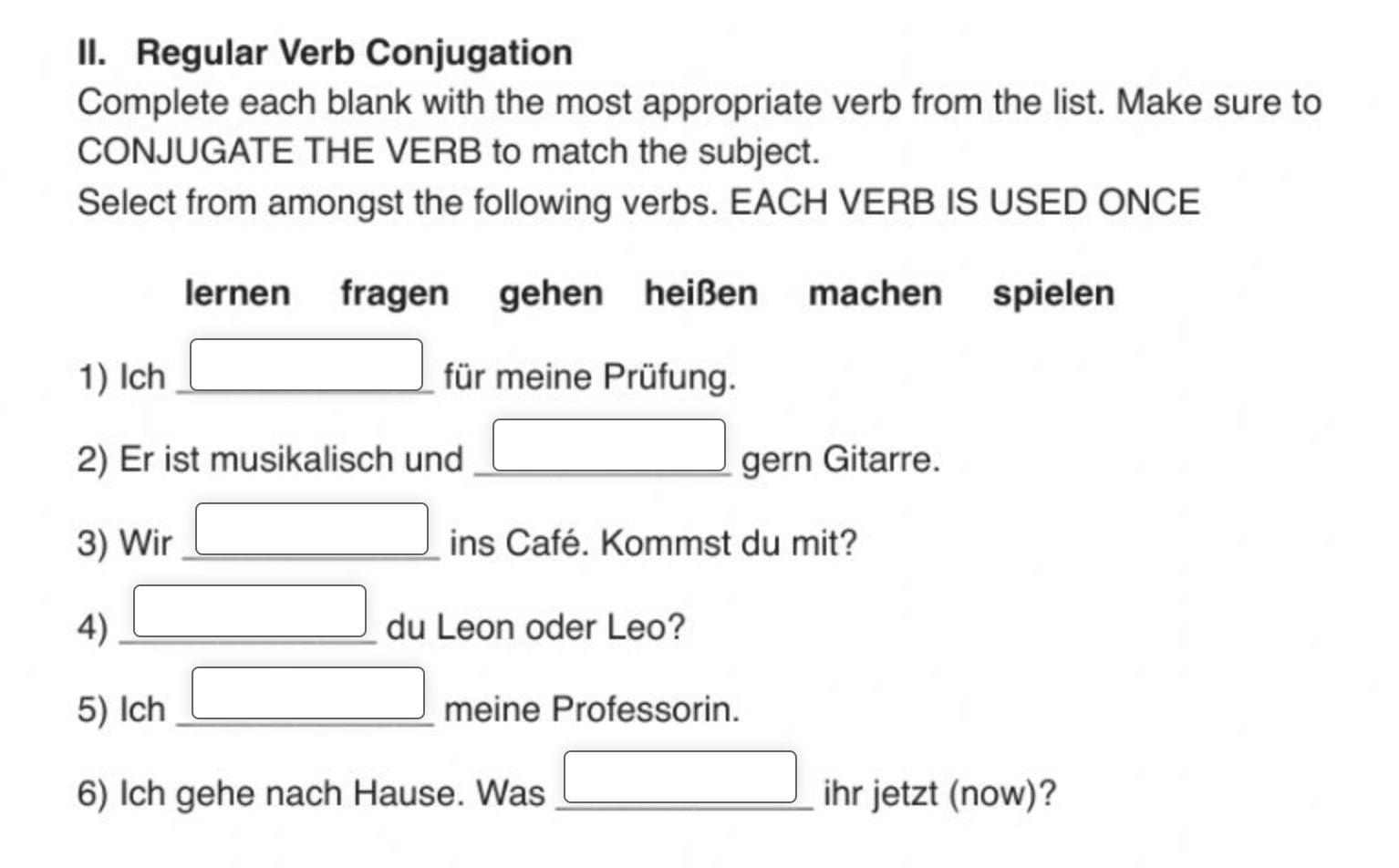 I. SEIN & HABEN (Present Tense) Complete the blanks | Chegg.com