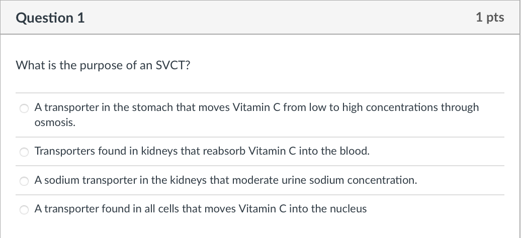 Solved What is the purpose of an SVCT? A transporter in the | Chegg.com