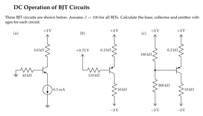 Solved DC Operation of BJT Circuits Three BJT circuits are | Chegg.com