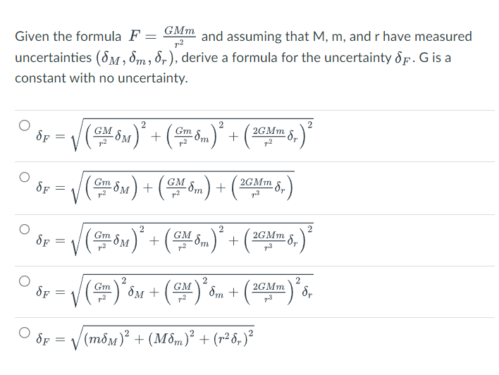 Solved Given the formula F=r2GMm and assuming that M,m, and | Chegg.com