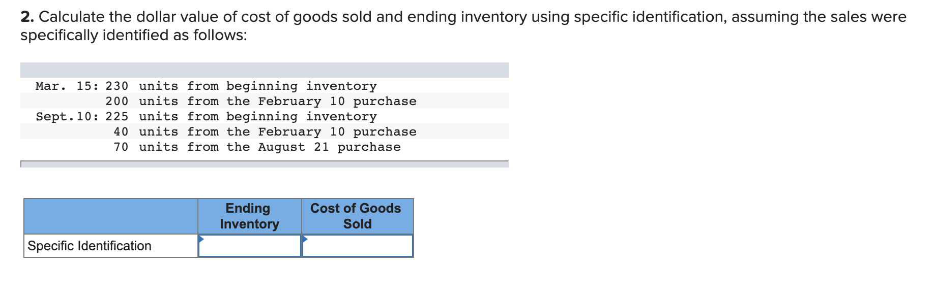 2. Calculate the dollar value of cost of goods sold | Chegg.com