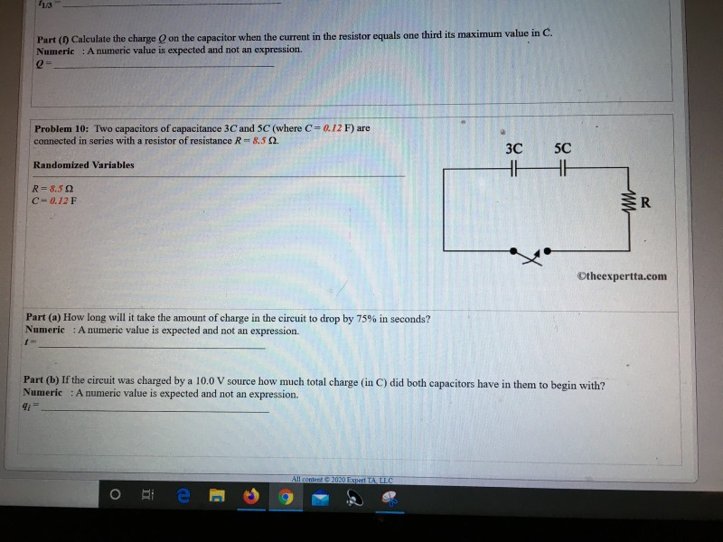 Solved: Part (1) Calculate The Charge On The Capacitor Whe... | Chegg.com