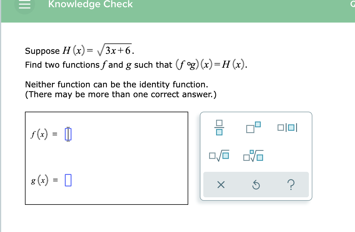 Solved Knowledge Check Suppose H(x)= 3x+6. Find two | Chegg.com Solved Knowledge Check Suppose H(x)= 3x+6. Find two | Chegg.com