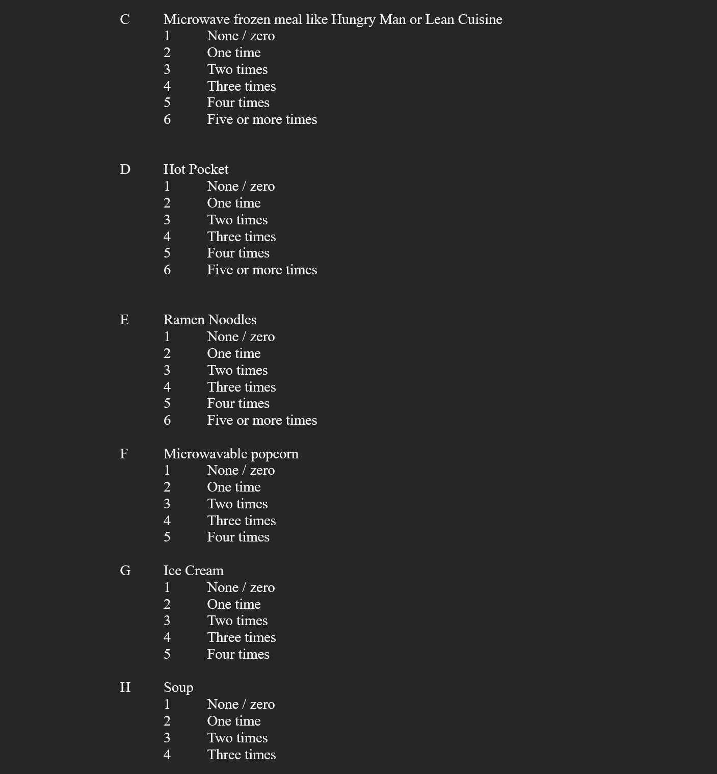 Solved Each question in the survey needs to have an area of | Chegg.com