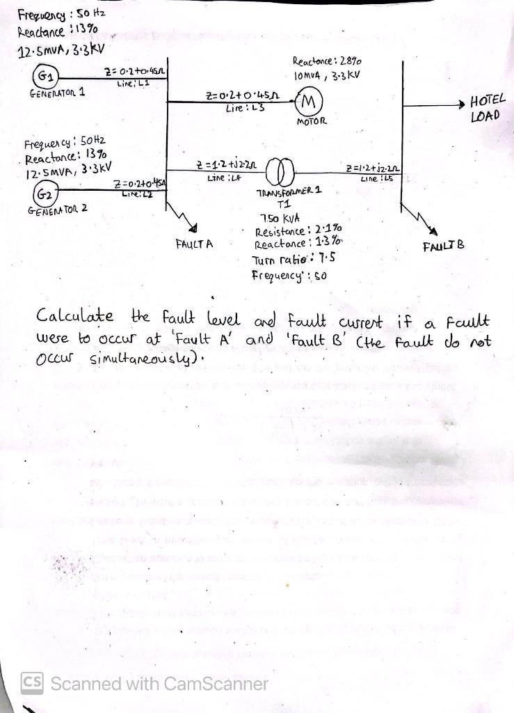 Solved Frequency: 50 Hz Reactance: 13% Calculate the fault | Chegg.com