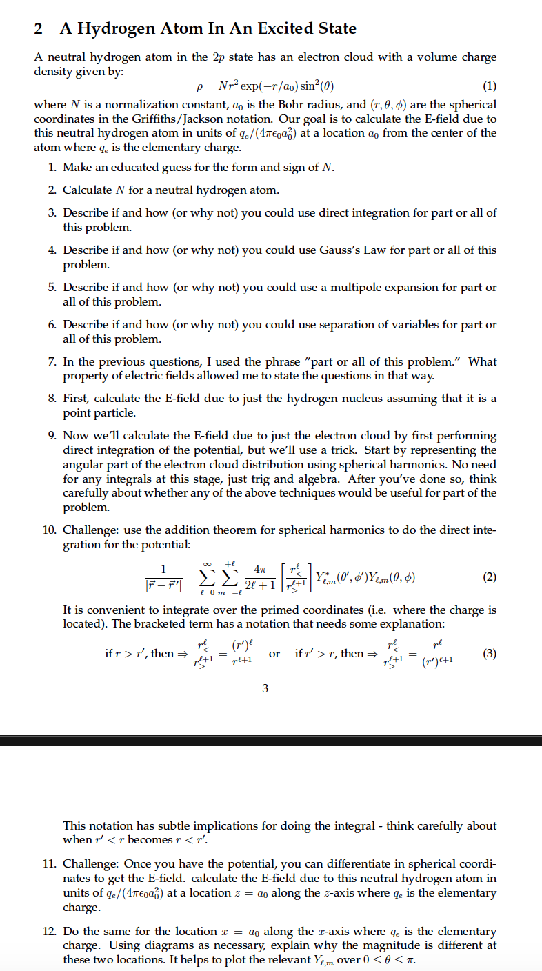Solved 2 ﻿A Hydrogen Atom In An Excited StateA neutral | Chegg.com